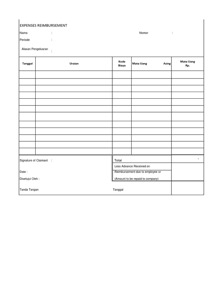 Contoh Form Expenses Reimbursement | PDF
