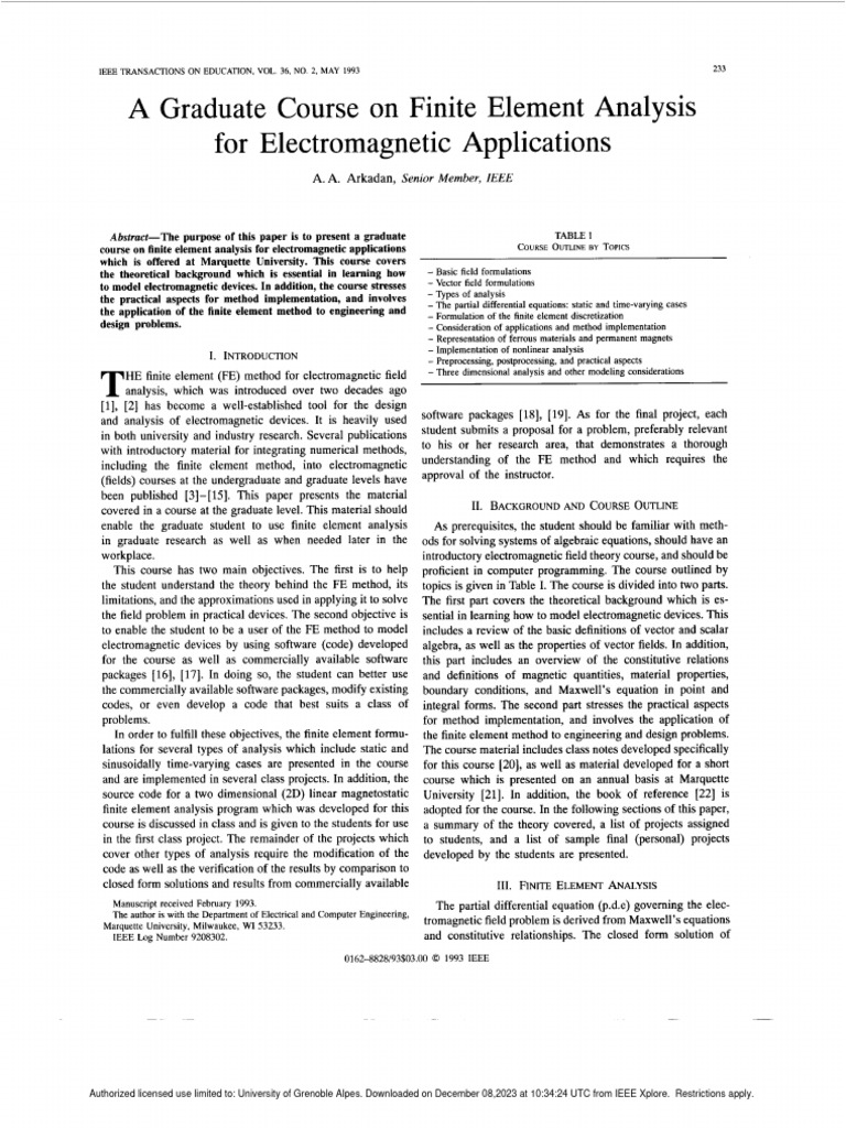 A Graduate Course On Finite Element Analysis For Electromagnetic 5031