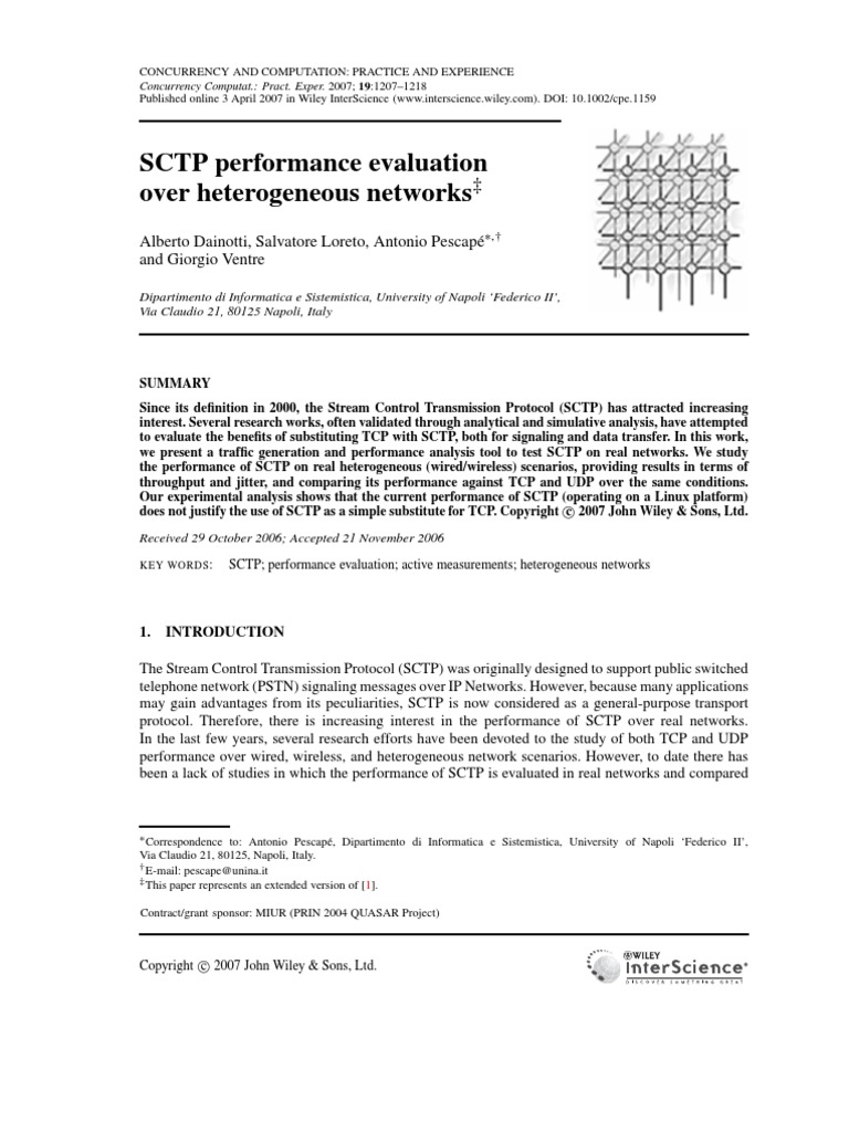 Sctp Performance Evaluation Over Heterogeneous Networks Pdf Network