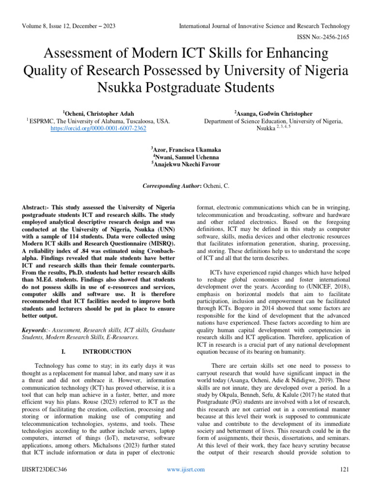 Assessment of Modern ICT Skills For Enhancing Quality of Research ...
