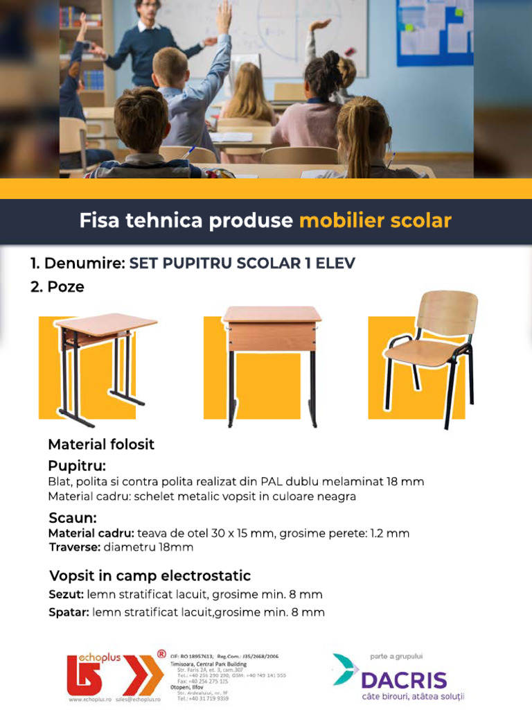 Fisa Tehnica Mobilier Scolar - Gimnaziu - BTS 2021 | PDF
