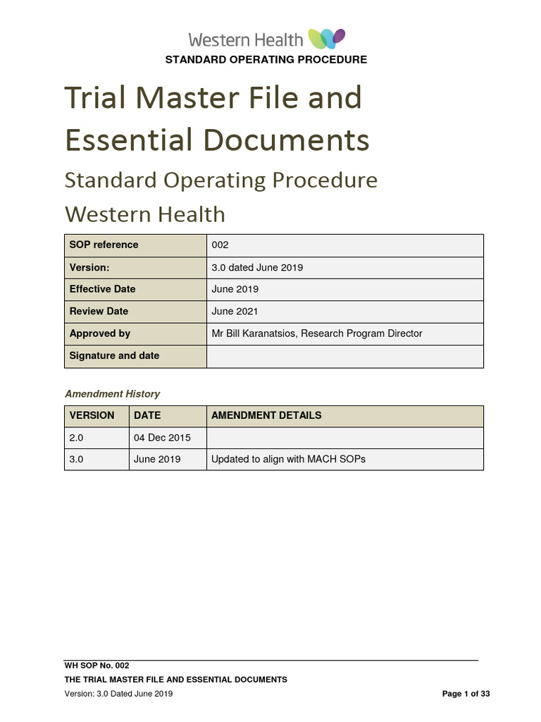 TMF and Essential Documents SOP | PDF | Clinical Trial | Health Research
