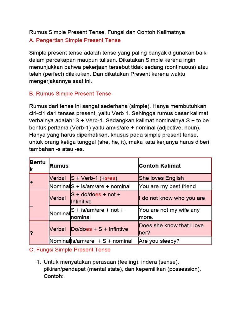 Rumus dan Fungsi Simple Present Tense | PDF