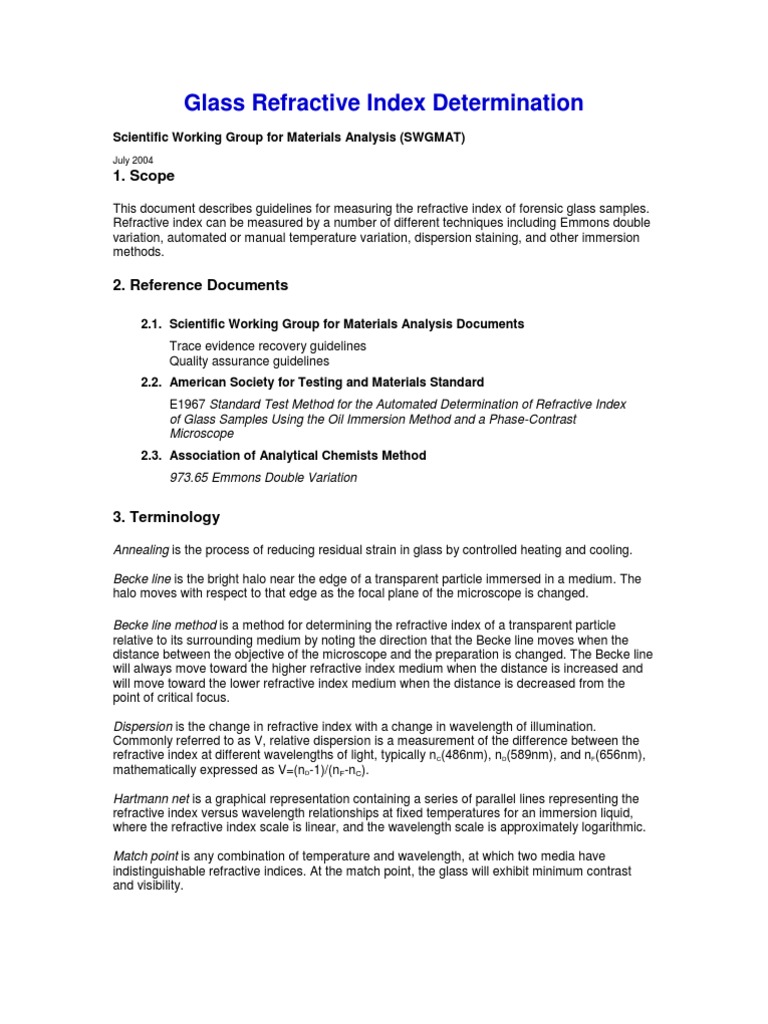 Glass Refractive Index Determination | PDF | Refractive Index | Glasses