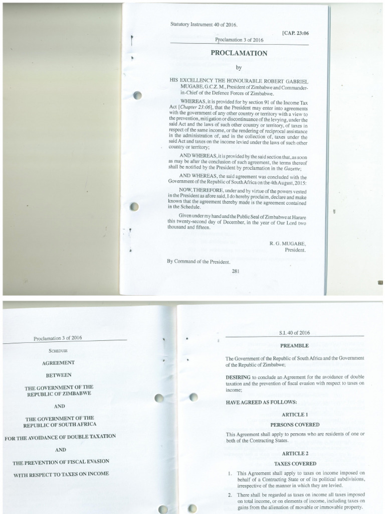 Statutory Instrument 40 of 2016 SA ZIM DTA A | PDF