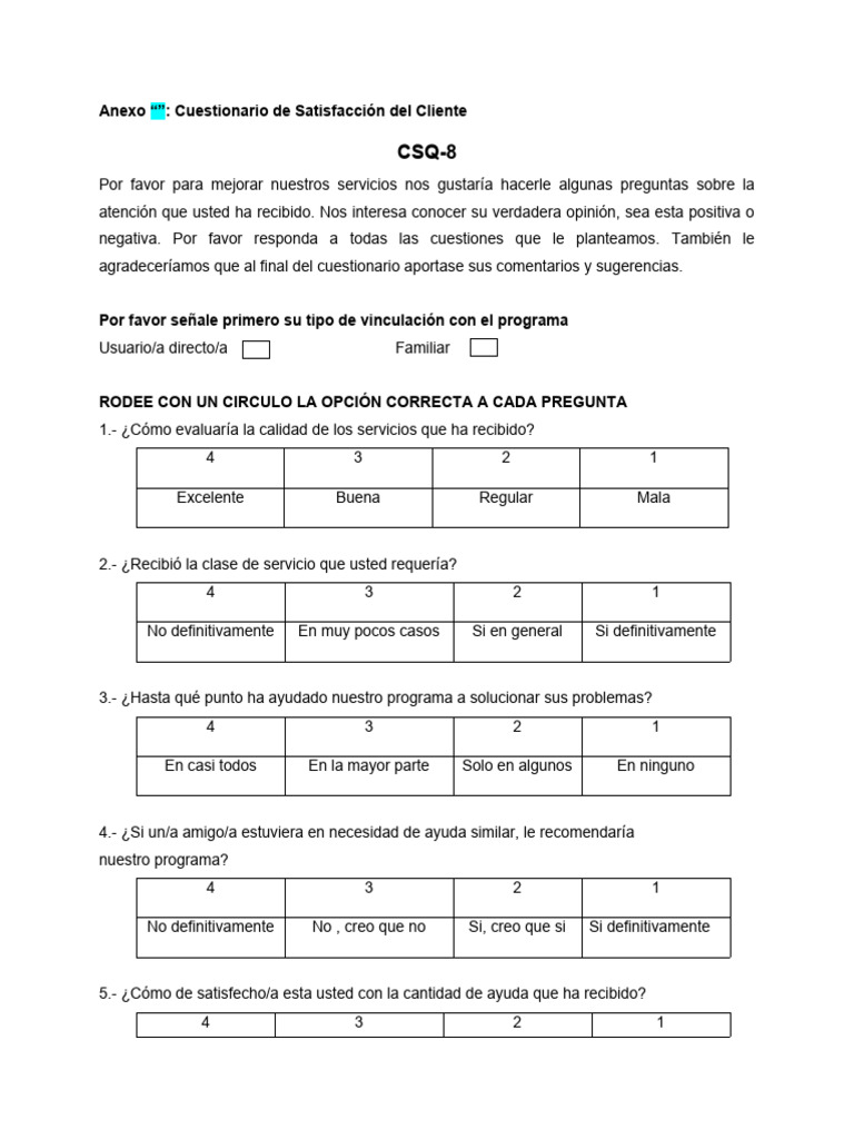 CSQ 8 | PDF | Cuestionario