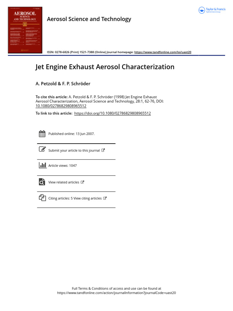 Jet Engine Exhaust Aerosol Characterization | PDF | Aerosol | Particulates