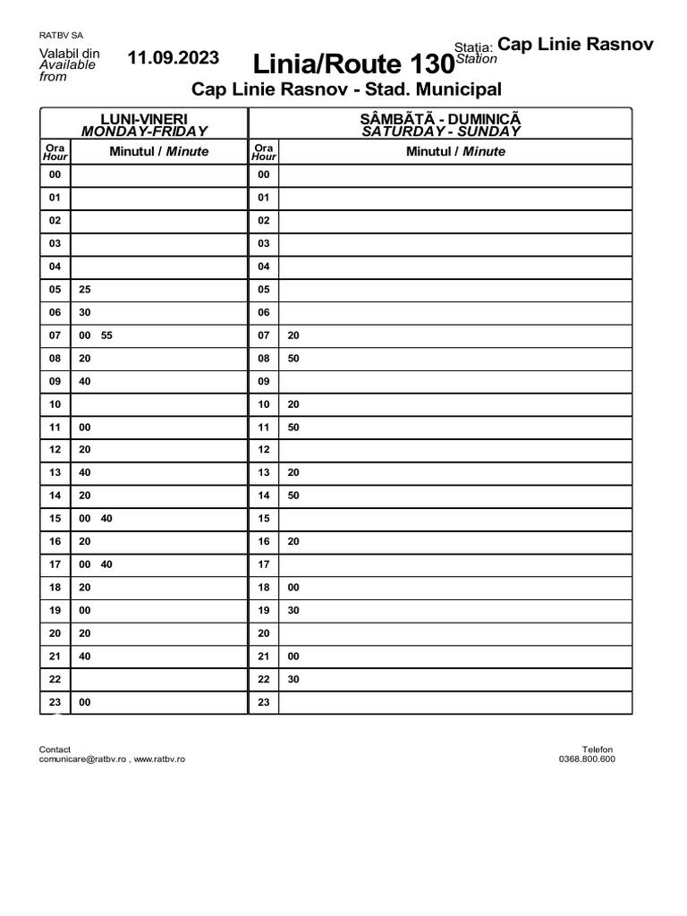 Linia 130 Cap Linie Rasnov Stad. Municipal Cap Linie Rasnov | PDF
