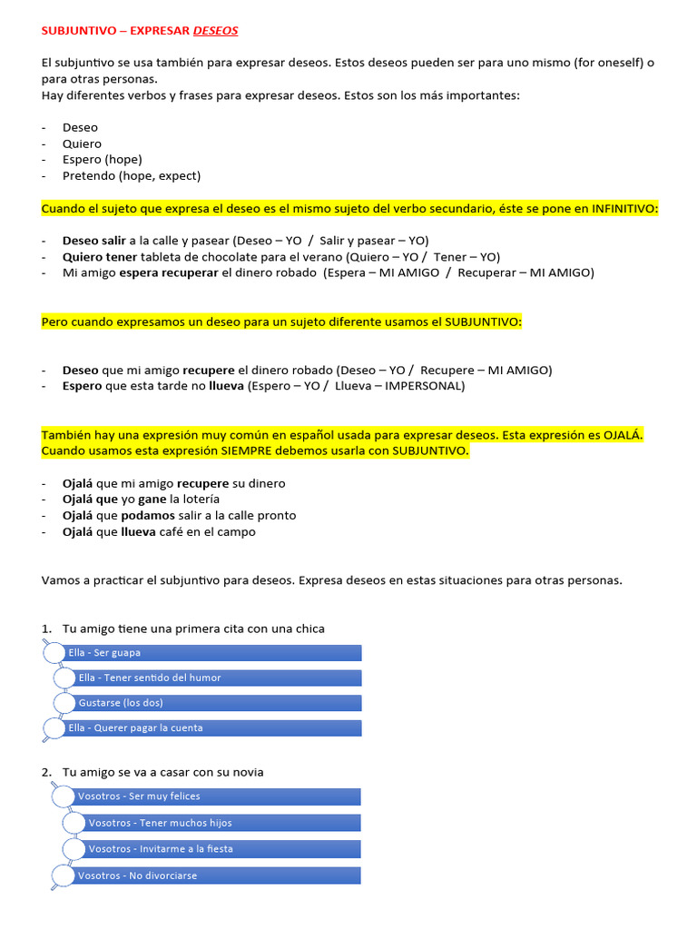 Subjuntivo para Expresar Deseos | PDF | Artes del Lenguaje y Comunicación