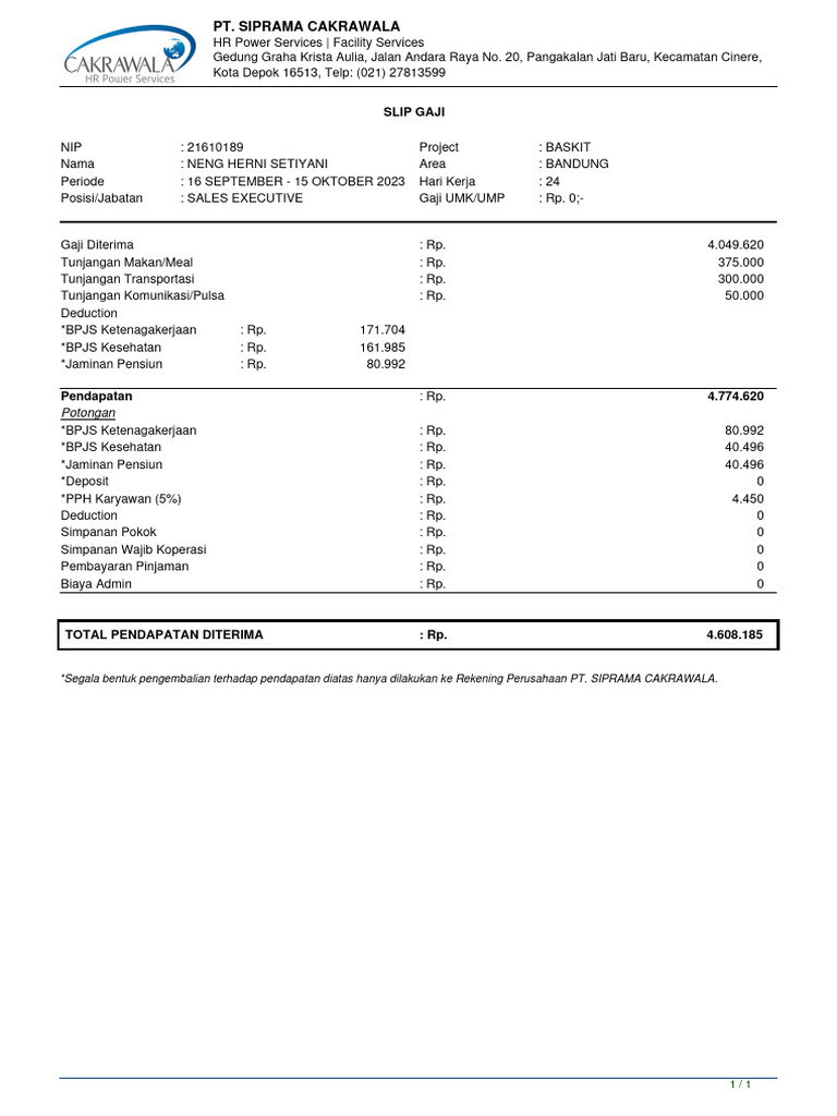 eslipNENG HERNI SETIYANI 16 SEPTEMBER - 15 OKTOBER 2023 | PDF
