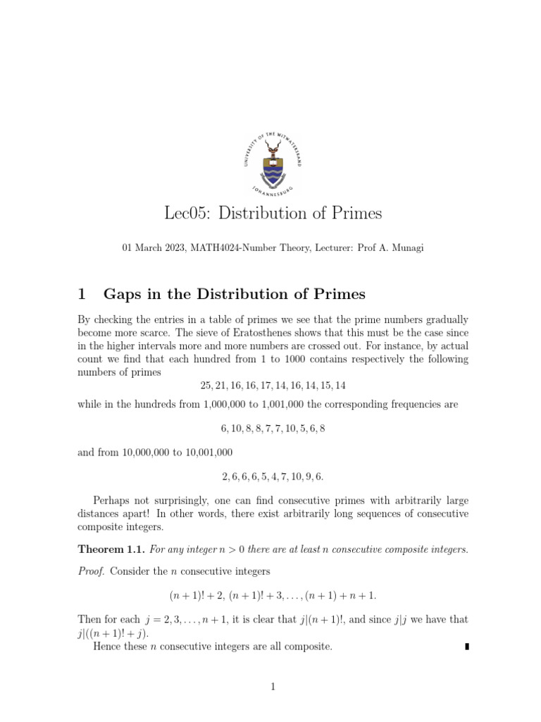 Lec05 PrimeDistribution | PDF | Prime Number | Mathematics