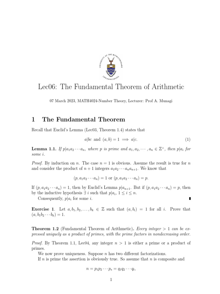 Lec06 FTA | PDF | Factorization | Prime Number