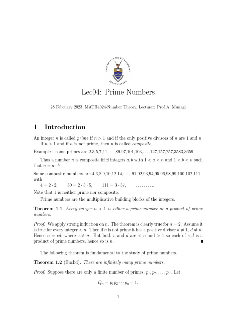 Lec04 PrimeNumbers | PDF | Prime Number | Mathematical Logic