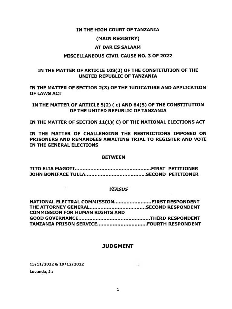 Tito Elia Magoti Another Vs National Electoral Commission 3 Others ...