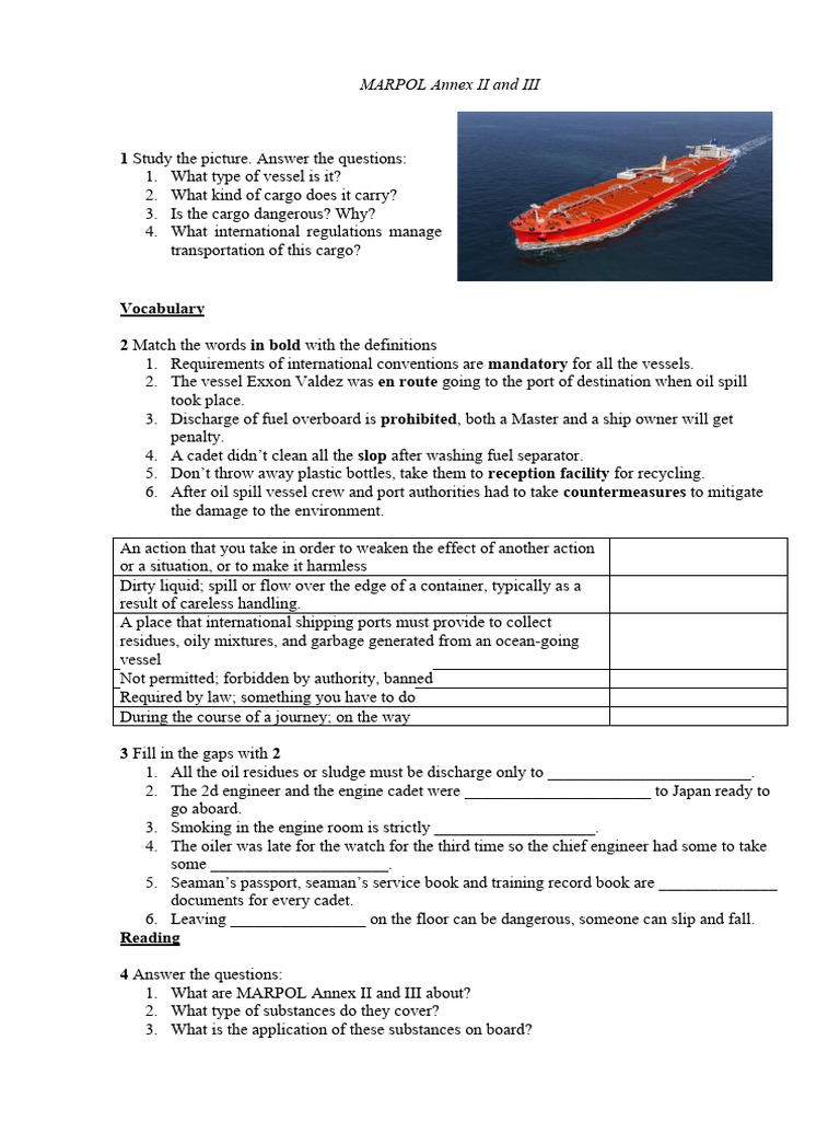 +2.8. MARPOL Annex II and III | PDF | Oil Spill | Oil Tanker