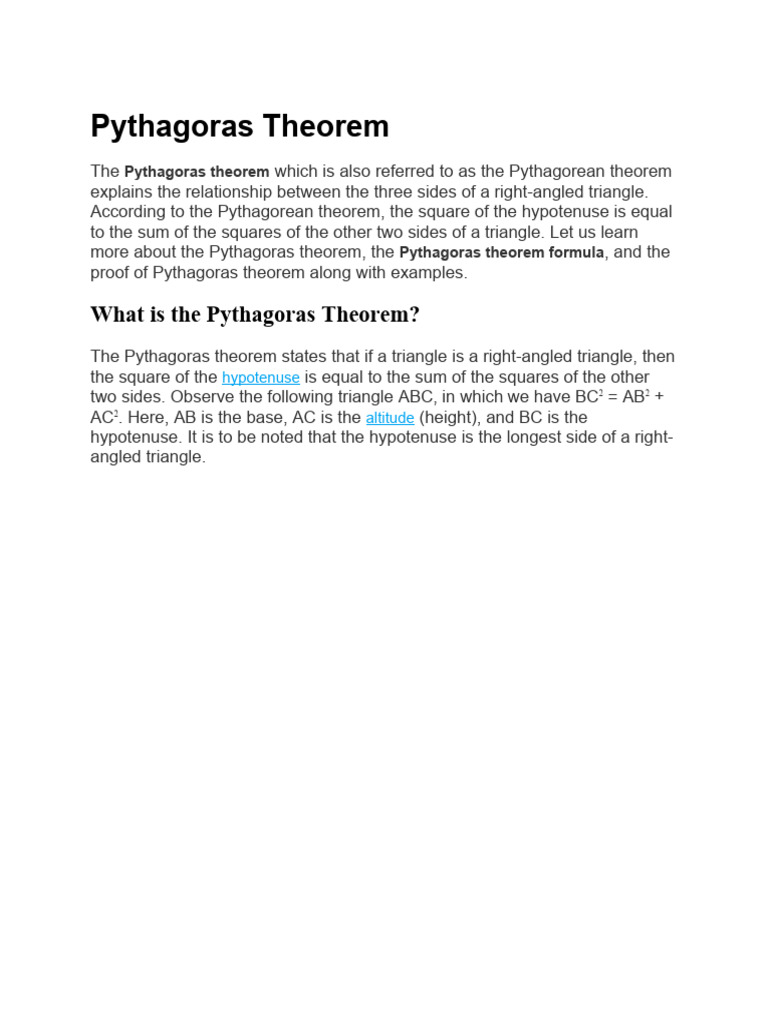 Pythagoras Theorem | PDF | Triangle | Triangle Geometry