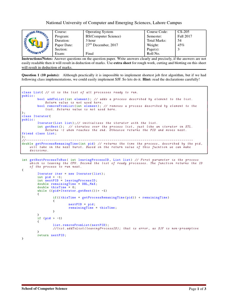 Final OS BS CS F2017 Solution | PDF | Software Development | Computing