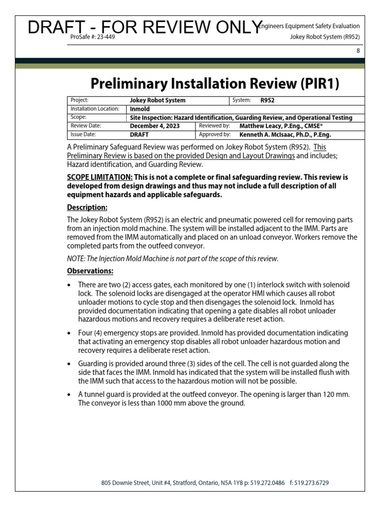 (DRAFT - December 5, 2023) ProSafe PIR & PDR - 23449 - Inmold - Jokey Robot System (R952) | PDF ...