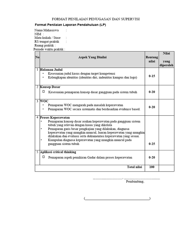 FORMAT PENILAIAN PENUGASAN | PDF