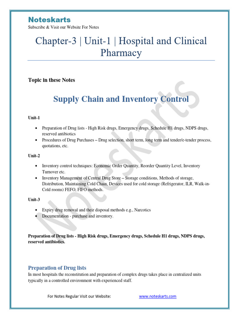 Chapter 3 Hospital Pharmacy Notes Complete Notes by Noteskarts Acc To ...