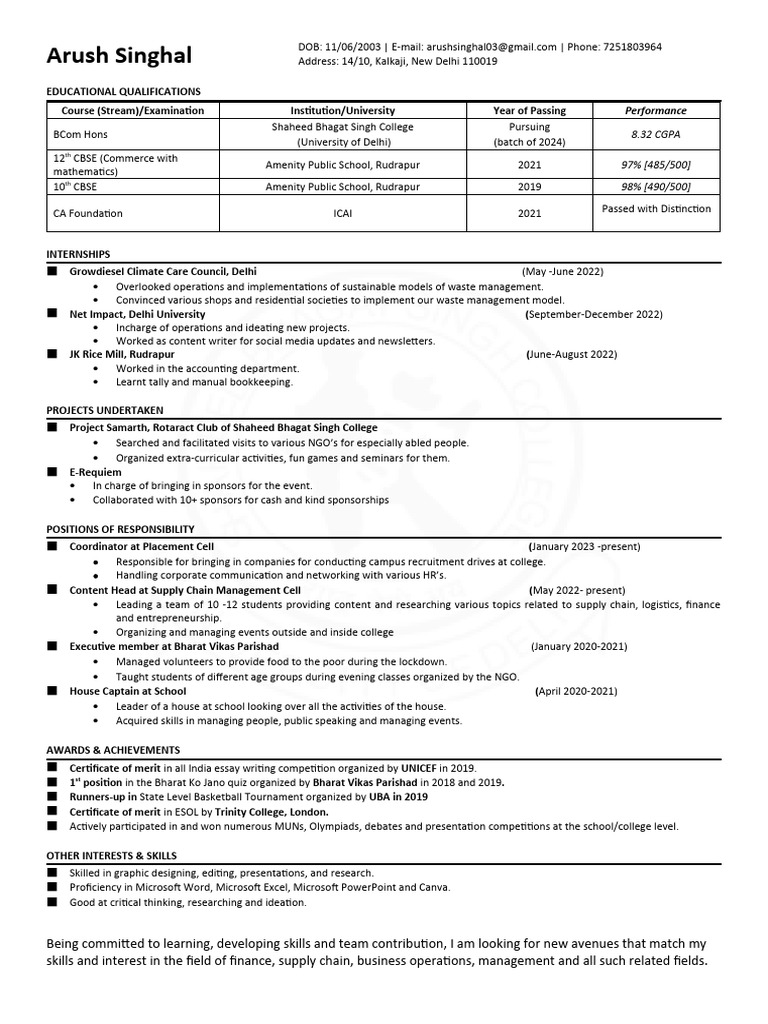 Arush Singhal CV | PDF