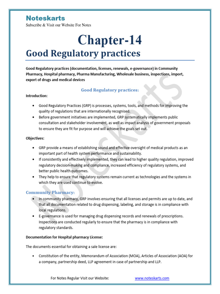 Chapter 14 Pharmacy Law and Ethics Notes Complete Notes by Noteskarts ...