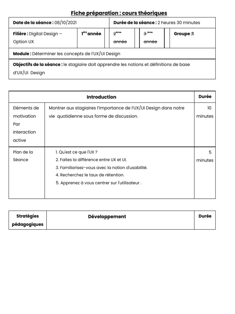 Fiche de Préparation UX/UI Design | PDF