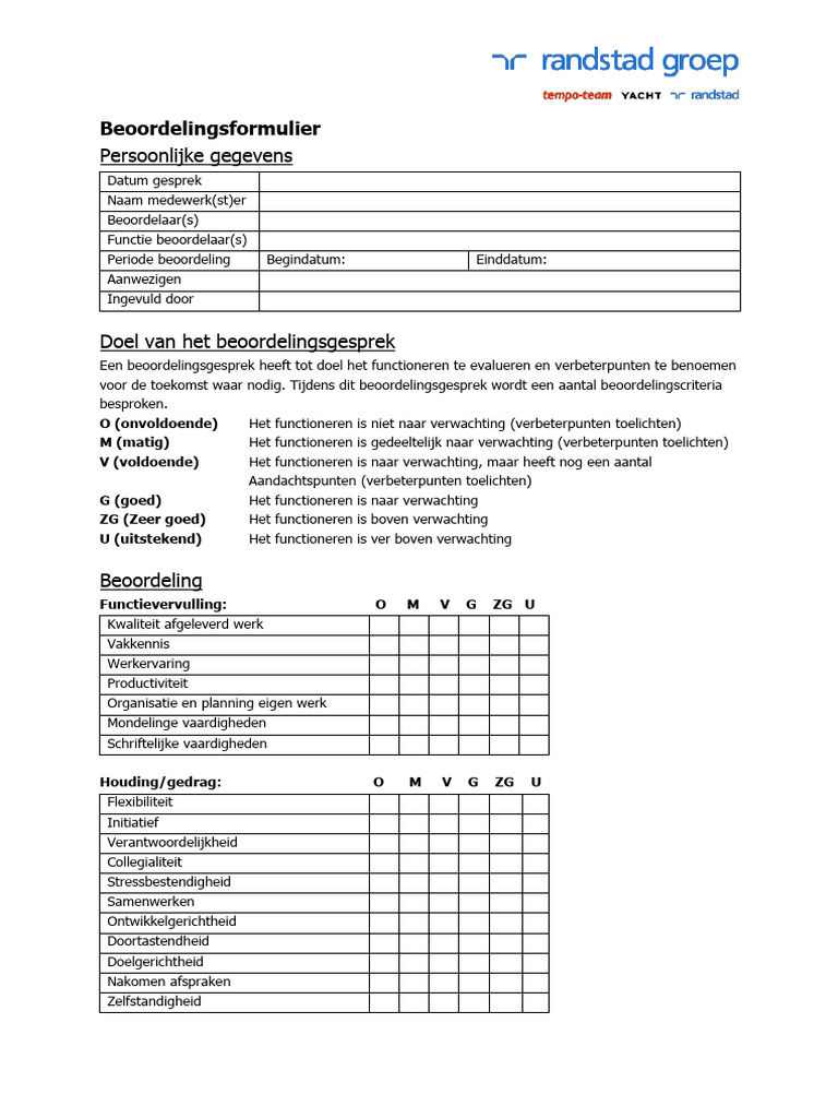 Voorbeeld Beoordelingsformulier | PDF