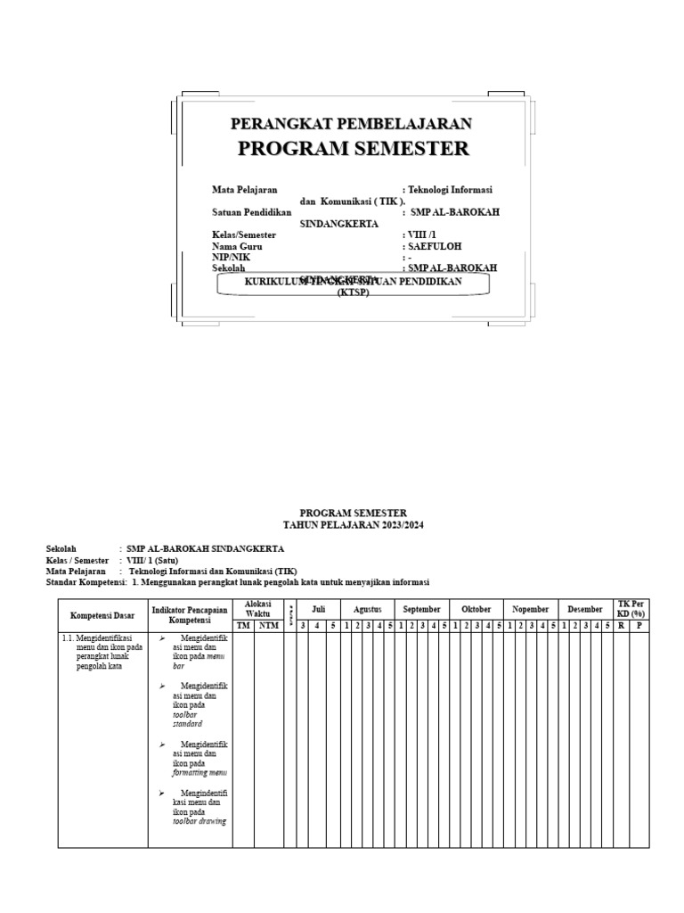 KTSP TIK SMP Al-Barokah 2023/2024 | PDF