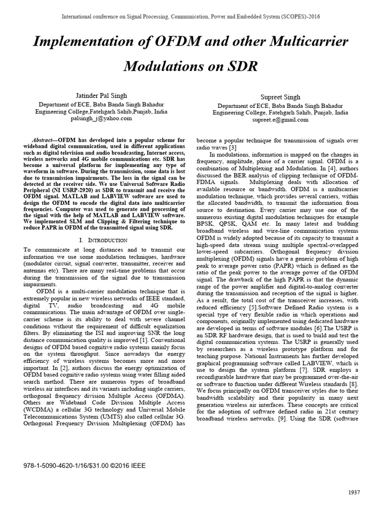 Implementation of OFDM and Other Multicarrier | PDF | Modulation | Orthogonal Frequency Division ...