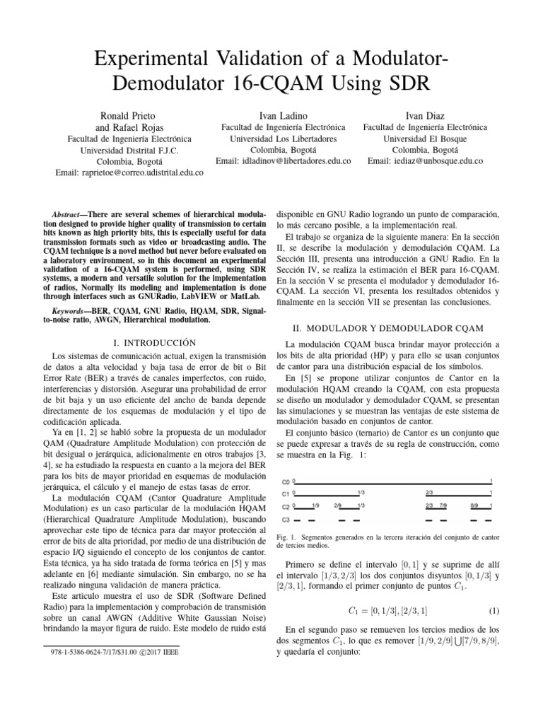 Experimental Validation Of A Modulatordemodulator 16 Cqam Using Sdr