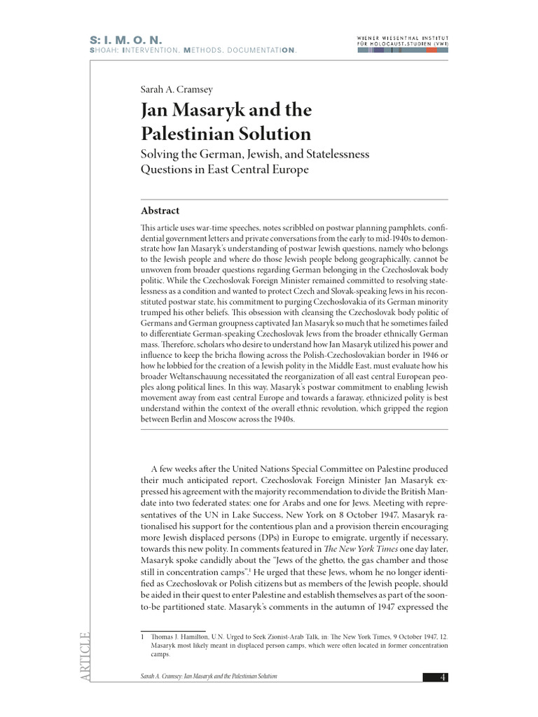 Jan Masaryk's Role in Jewish Migration | PDF | Czechoslovakia | History ...