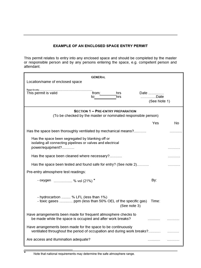 Enclosed Space Entry Check List | PDF | Safety | Underwater Diving Enclosed Space Entry Check List | PDF | Safety | Underwater Diving