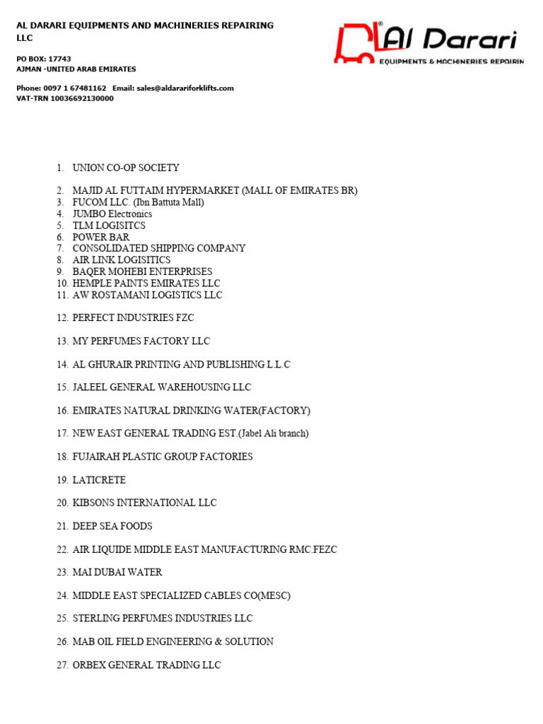 Customer List - Al Darari Equiiment | PDF | United Arab Emirates