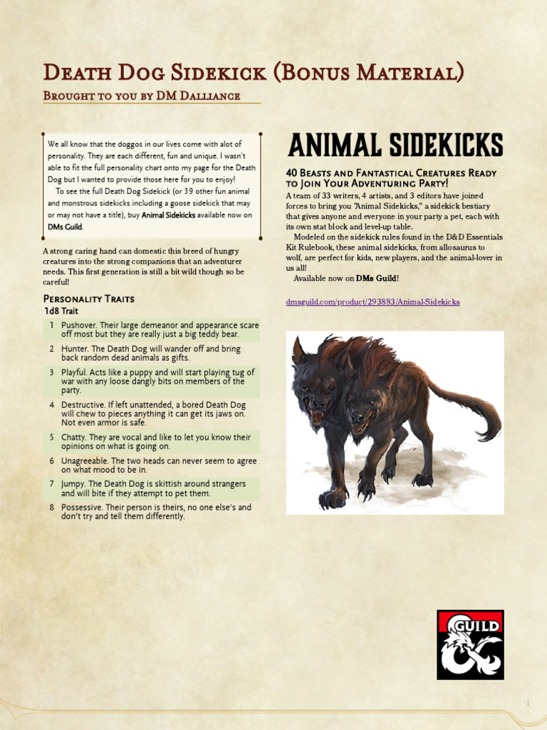 Death Dog Sidekick (Bonus Material) | PDF | Dogs | Domesticated Animals
