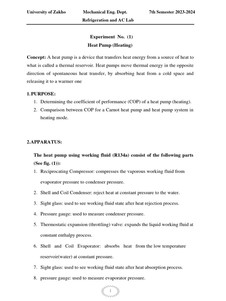 Heat Pump Performance Experiment Guide | PDF | Heat Pump | Heat