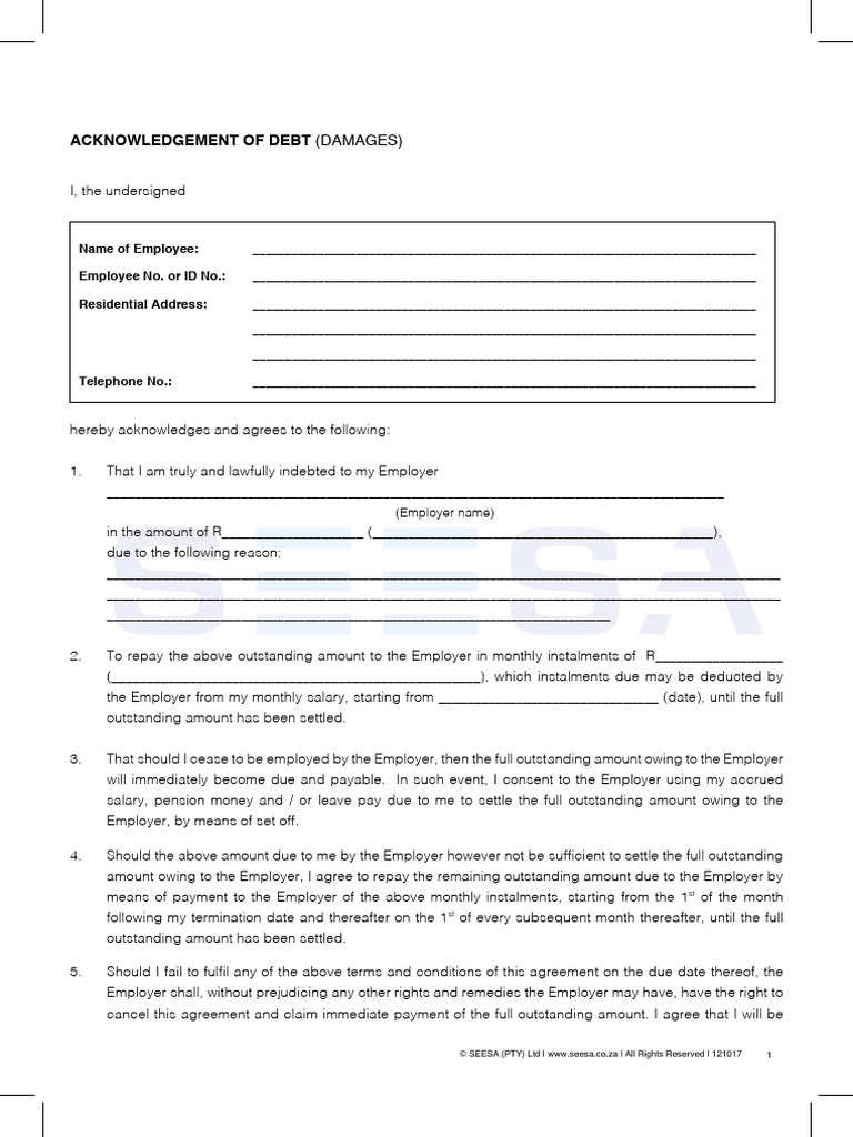 Acknowledgement of Debt | Download Free PDF | Employment | Debt