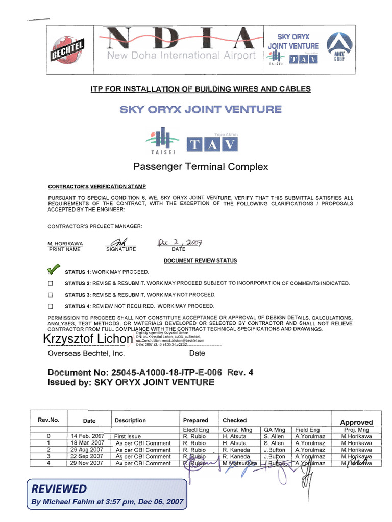 25045-A1000-18-ITP-E-006r004 - ITP For Installation of Building Wires ...