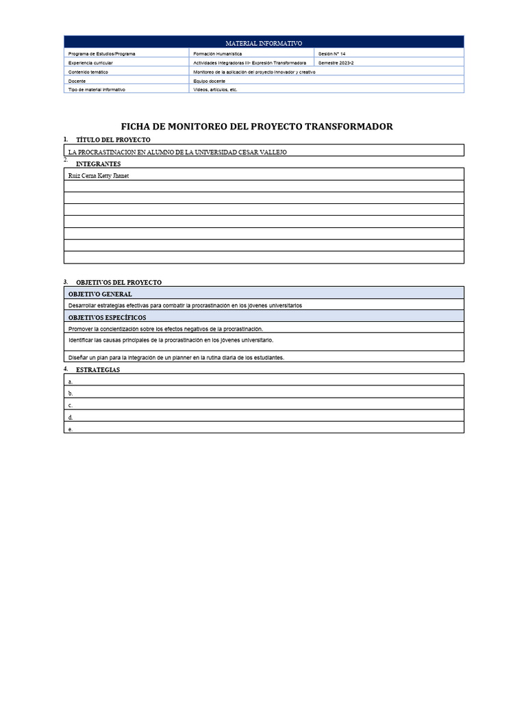Ficha de Monitoreo | PDF | Aprendizaje