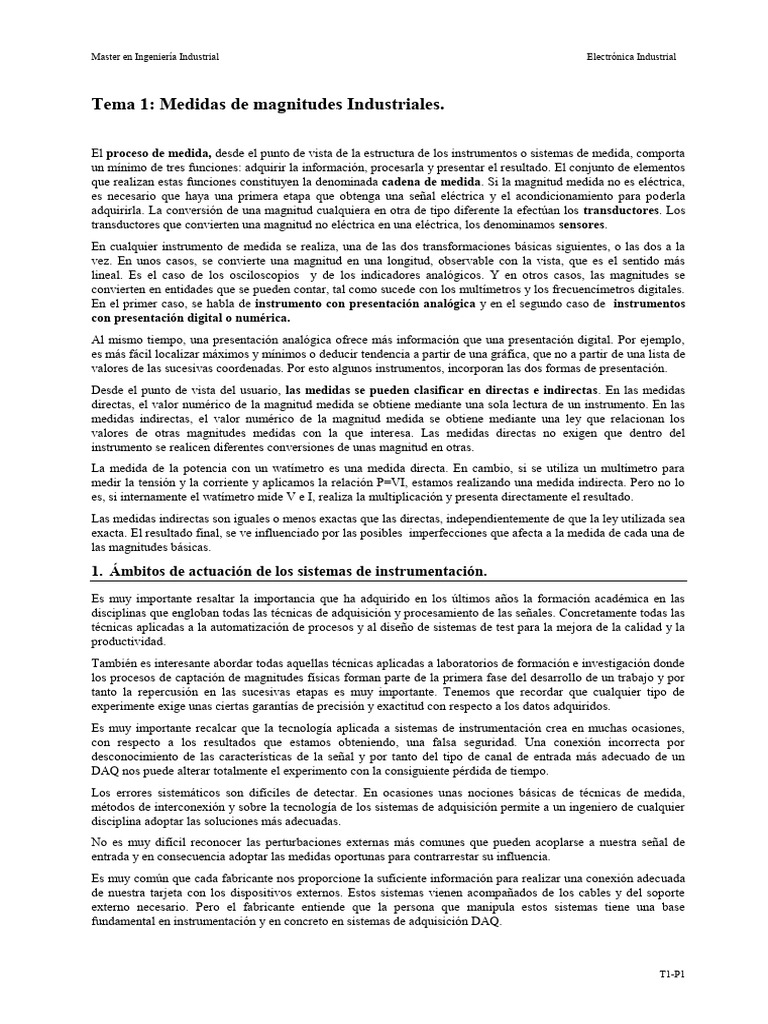Master Tema-1A Medida de Magnitudes Industriales. | PDF | Adquisición de datos | Electrónica