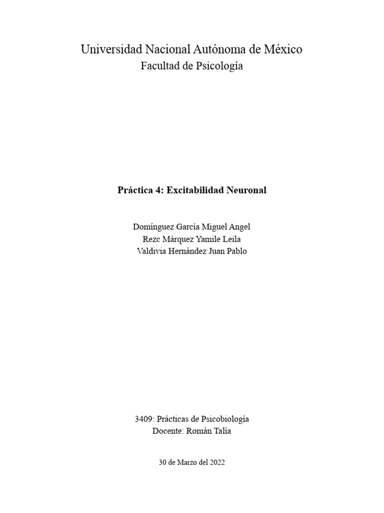 Práctica 5 Excitabilidad Neuronal | PDF | Potencial de acción ...