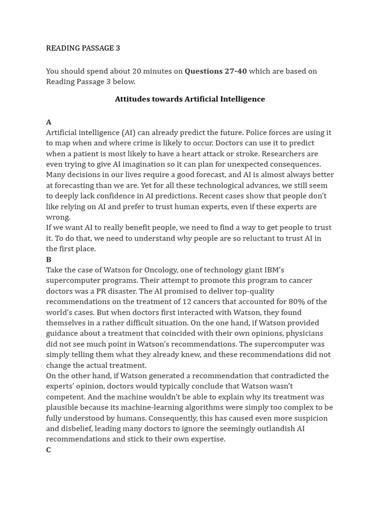 READING PASSAGE 3 Cambridge | Download Free PDF | Intelligence (AI ...