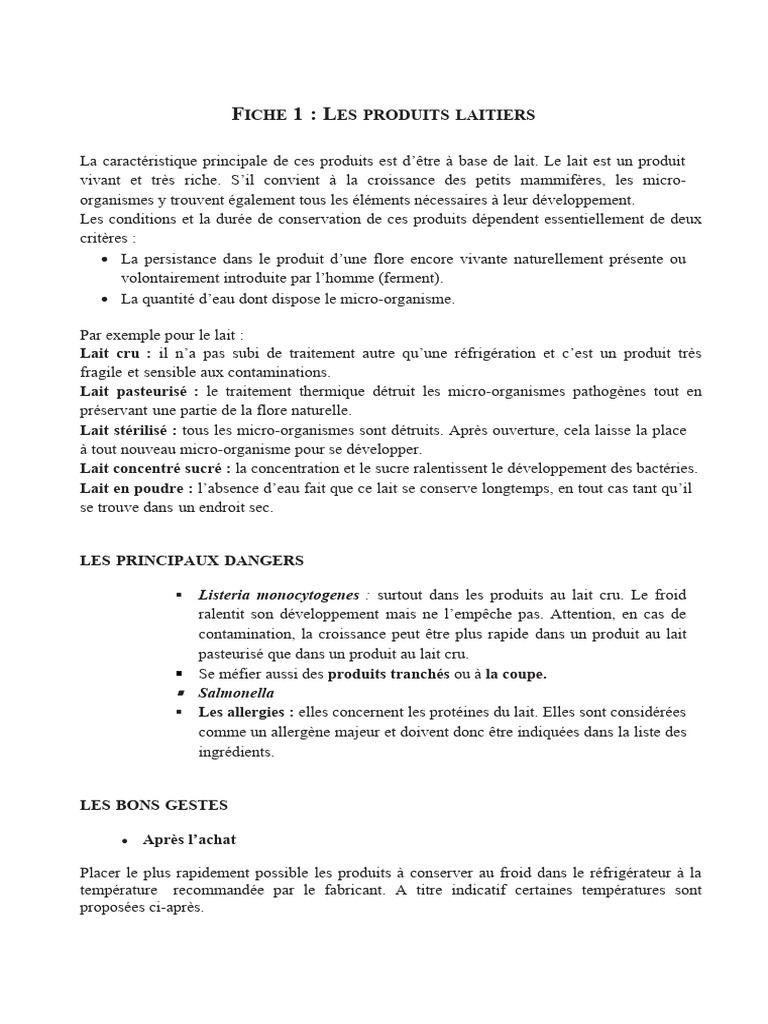 Conservation et sécurité des produits laitiers | PDF | Nourriture et ...
