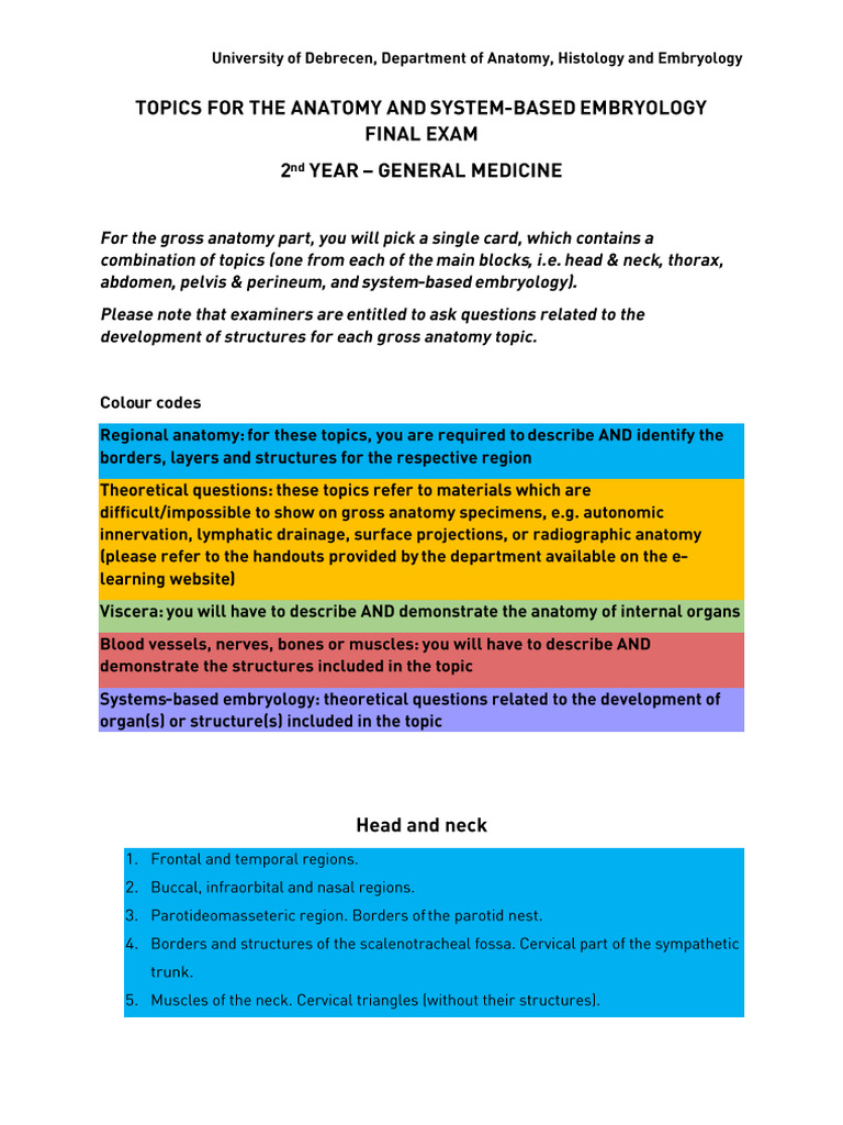 MED Final Anat Topics All by Blocks | PDF