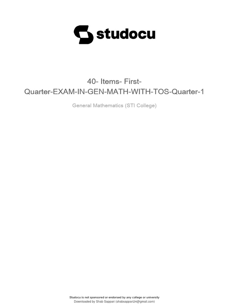 40 Items First Quarter Exam in Gen Math With Tos Quarter 1 | PDF | Function (Mathematics ...