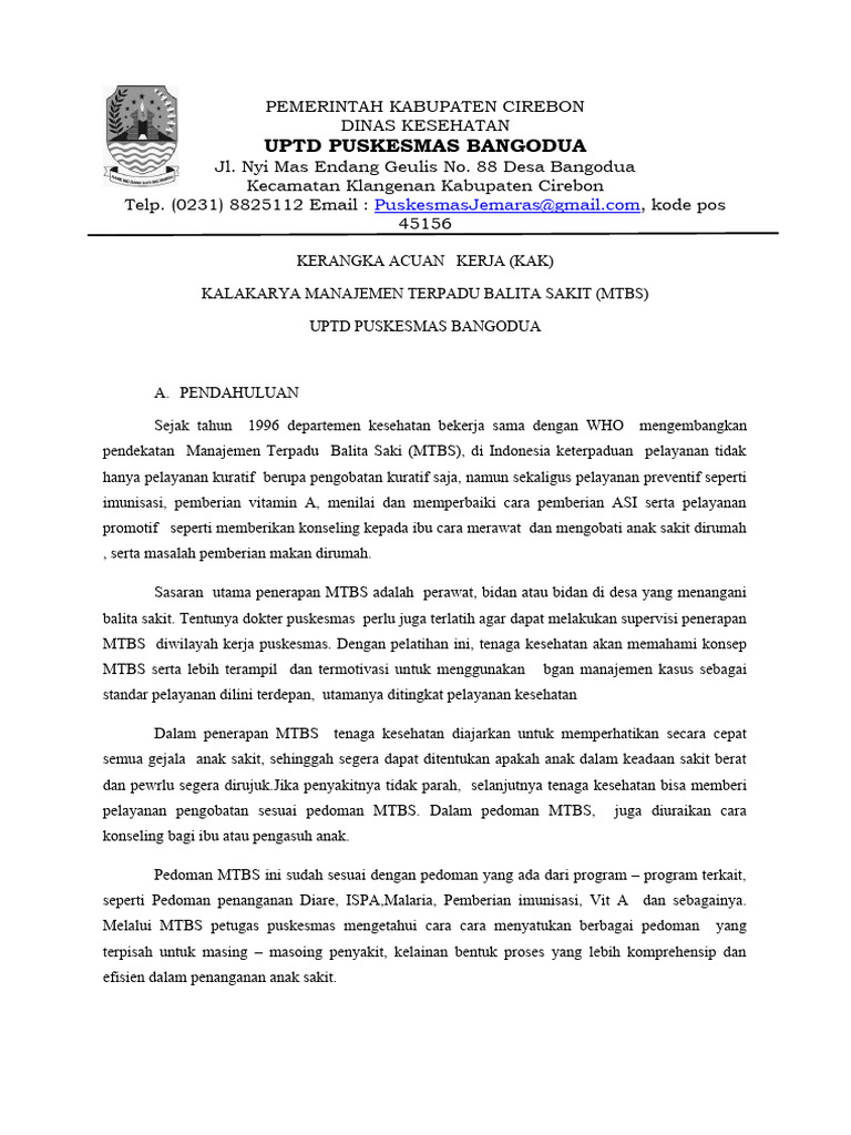 KAK Kalakarya MTBS PKM Bangodua | PDF | Pengembangan Diri | Sains & Matematika