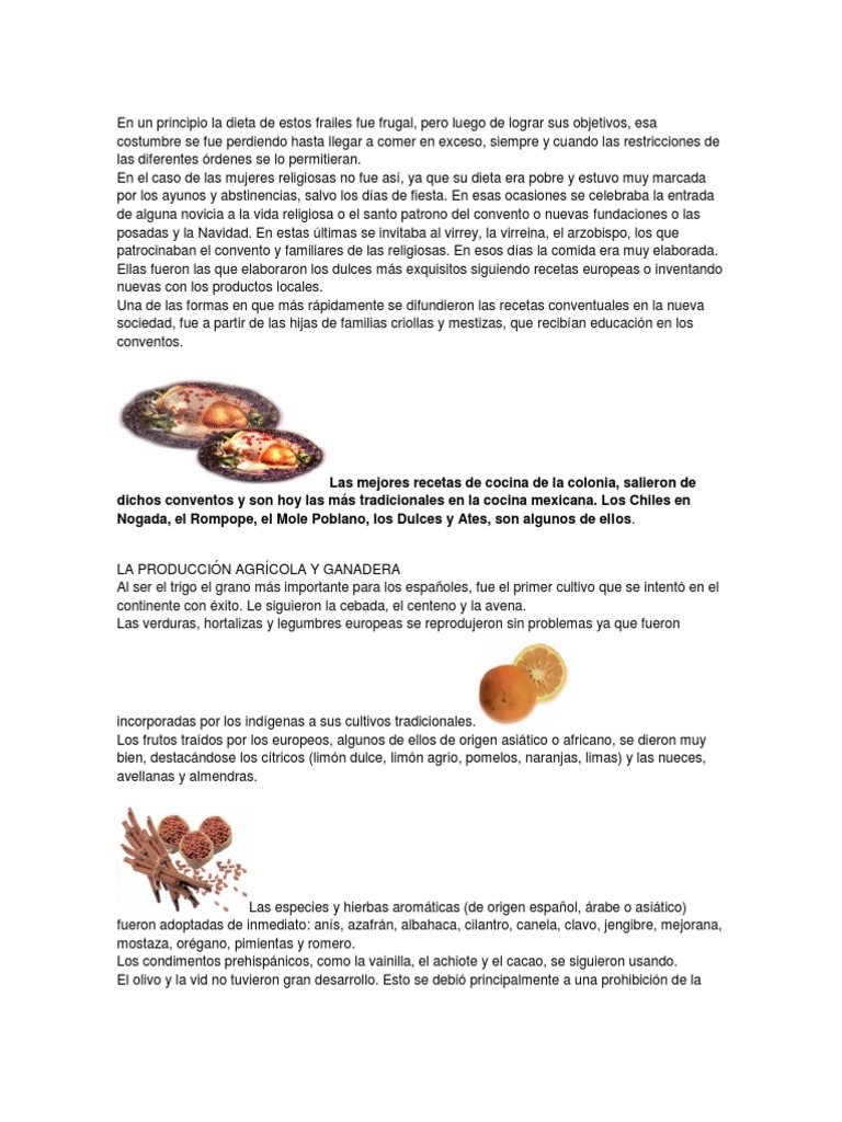Epoca Colonial Comida | PDF | Mantequilla | Carne