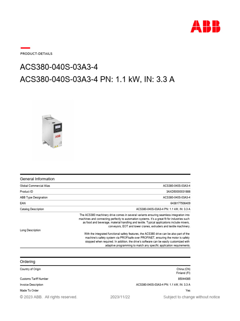 3AXD50000031888 Acs380 040s 03a3 4 | PDF | Information And ...