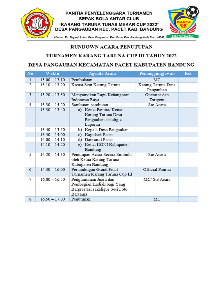Rundown Acara Penutupan | PDF