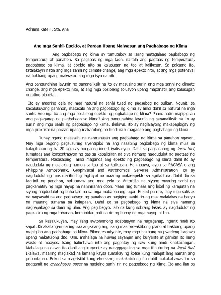 Climate Change Simpleng Pananaliksik Tagalog | PDF